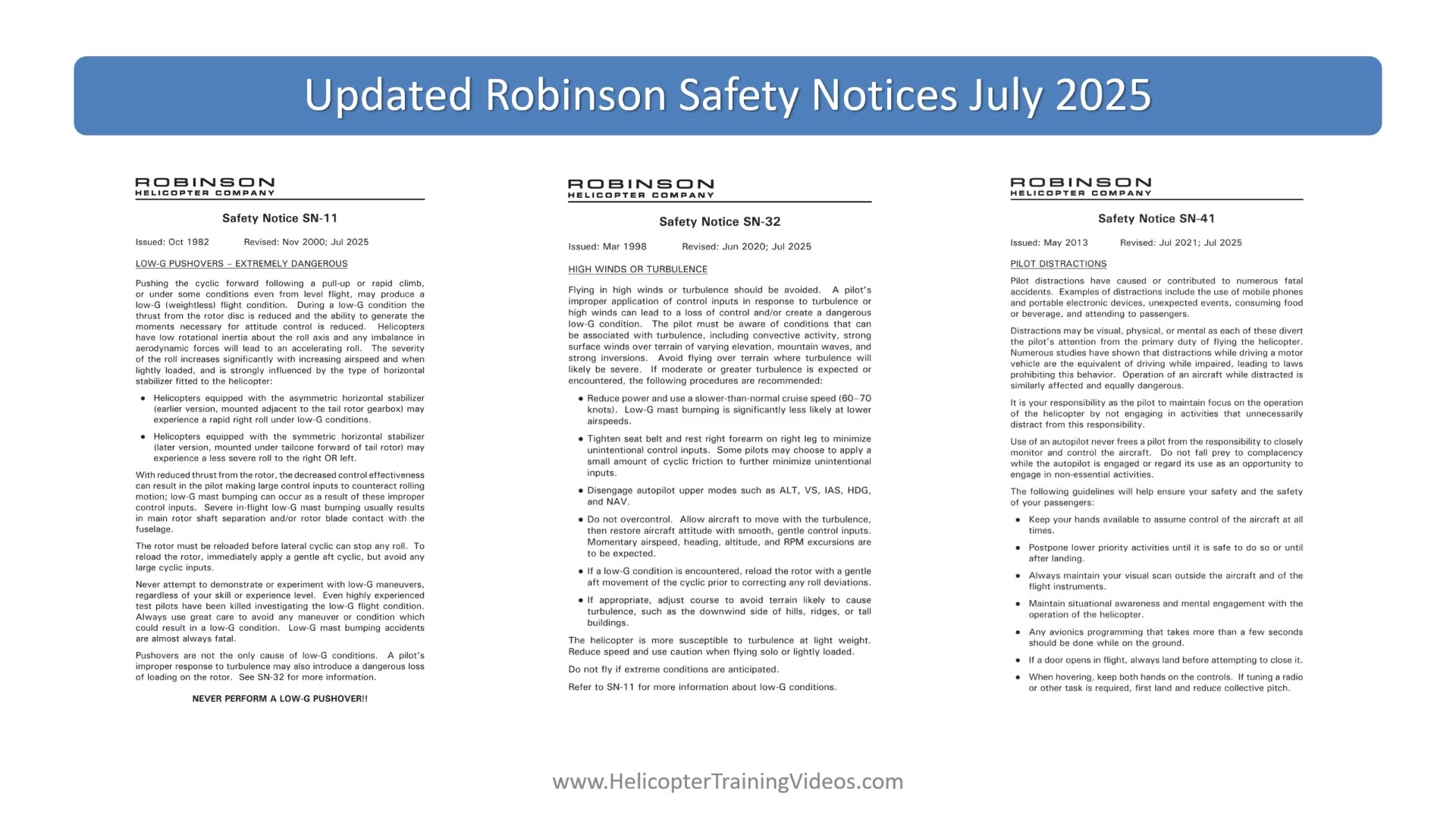 Robinson Safety Notice Updates – July 2025 - Helicopter Training Videos ...